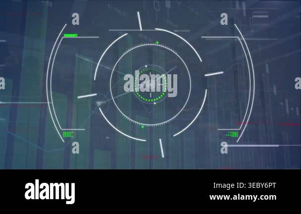 Animation of viewfinder over graphs and glitch on dark background. Data ...
