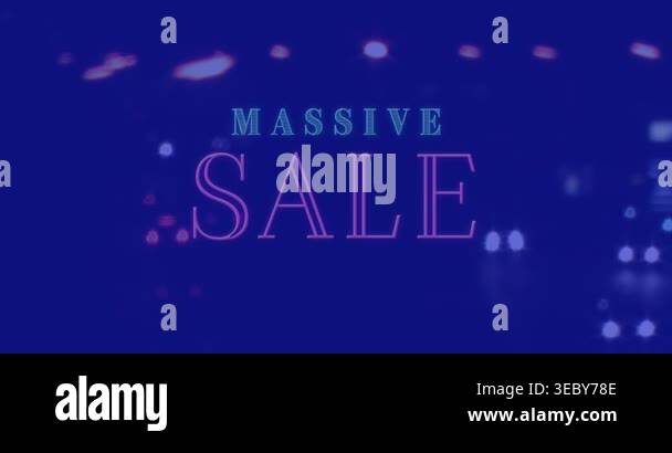 Animation of massive sale neon text banner against night city traffic ...