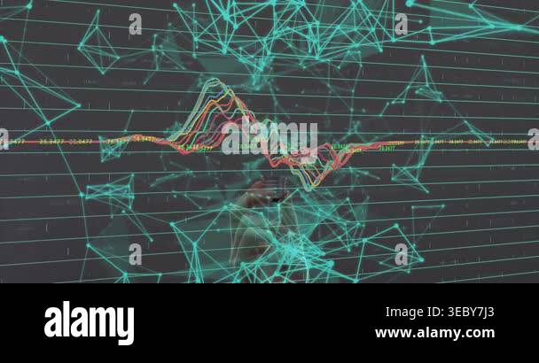Animation of data processing over green grid. Global connections ...