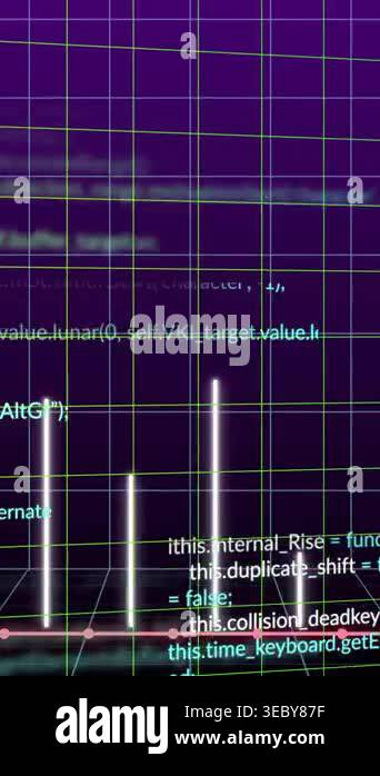 Vertical video: Data feed driving bars and pink nodes rising on grid ...