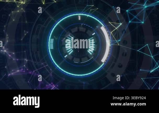 Animation of processing circle over black background with diverse ...
