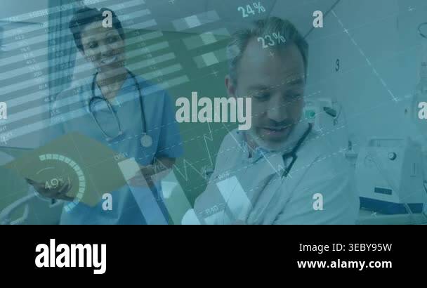 Nurse handing chart urging doctor checking patient wrist as data ...