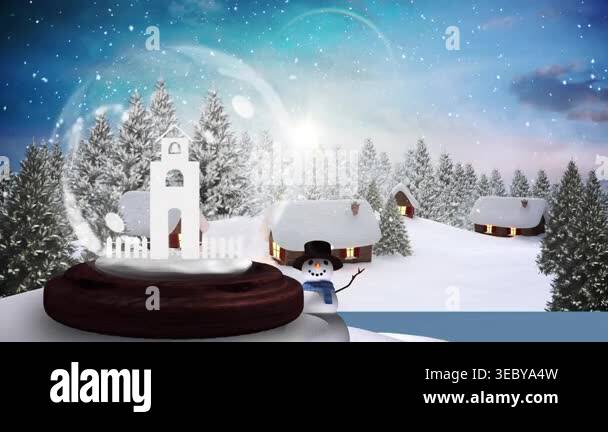 Animation of christmas snow globe over fir trees. Christmas, winter and ...