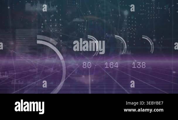 A series of circles with numbers on a black background, moving and ...