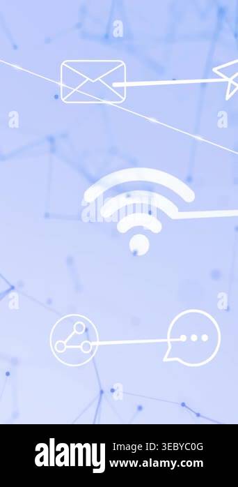 On playback icons entering and multiplying, central Wi-Fi guiding links ...