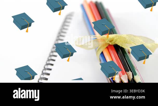 A bundle of colored pencils tied with a ribbon, with copy space. School ...