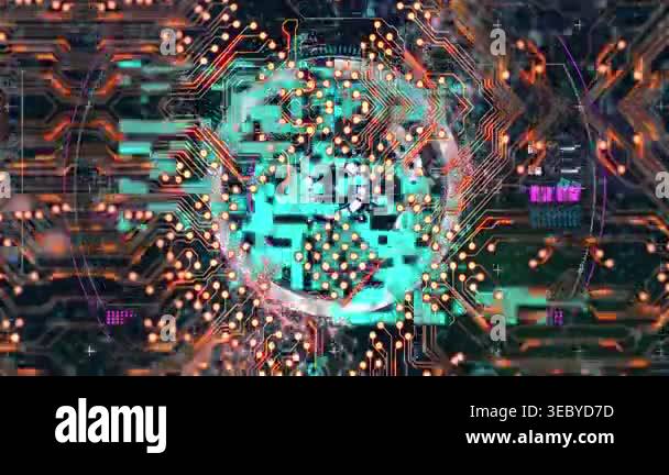 Animation of data processing and qr code over black background. Global ...
