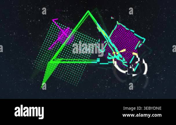 Animation of massive sale text banner and colorful shapes against space ...