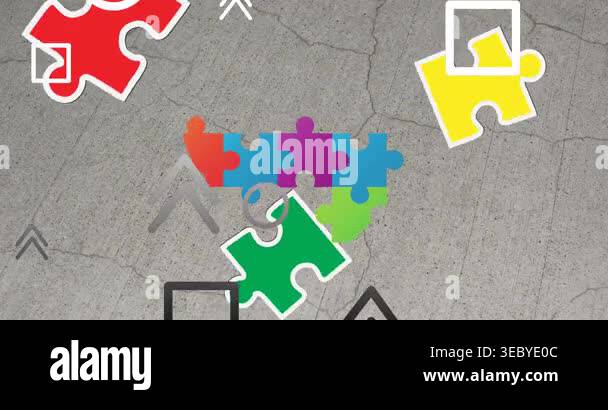 Animation of colourful puzzle pieces autism awareness month text ...