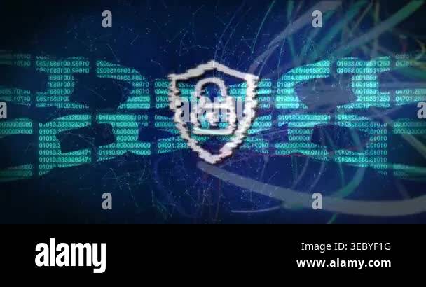 Ransomware shield activating on binary strike, padlock pulsing and ...