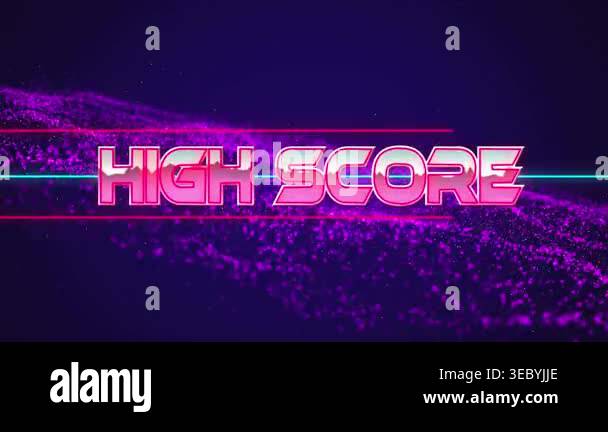Animation of game start text in metallic pink letters over dark ...