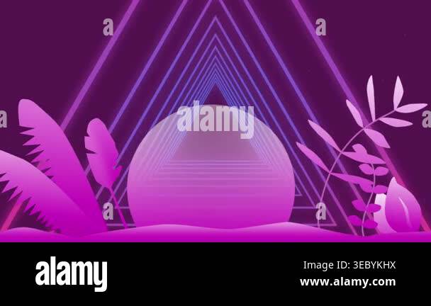 Video of neon triangles over pink leaves and circle. Colour, shapes and ...