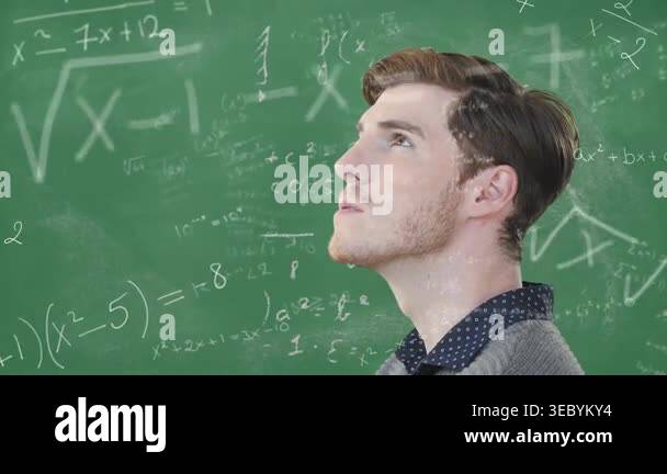 Animation of mathematical equations over caucasian businessman. Global ...