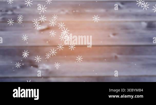 Animation of snowflakes falling over red ribbon banner with copy space ...