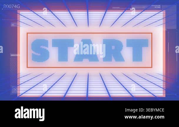Animation of start text over data processing. Social media and digital ...