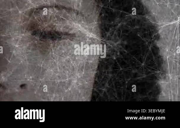 Network of connections against close up of a female eye. Biometric and ...