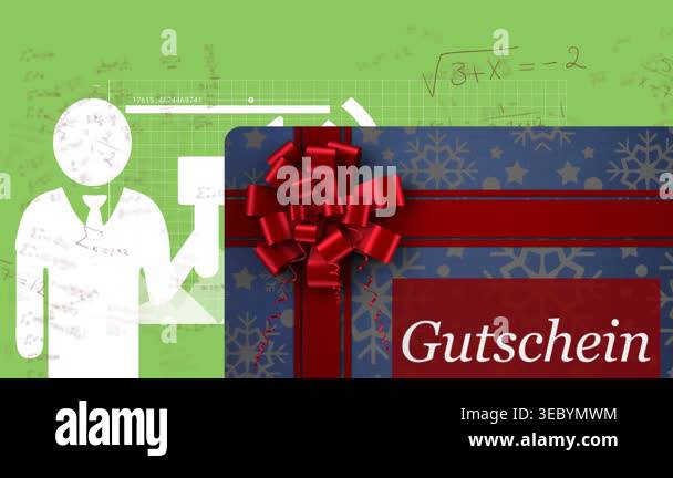 Animation of present with gutschein text over mathematical equations on ...