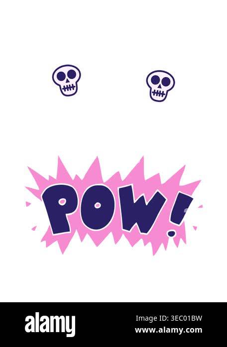 spinning skulls animation of cartoon doodle word pow Stock Video ...