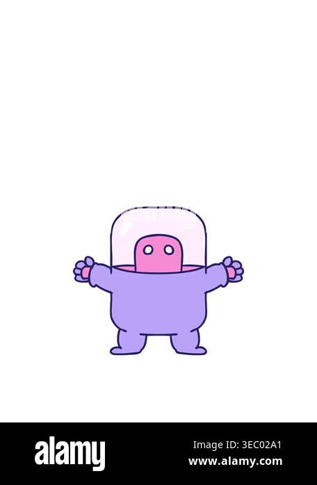 rise and float animation of hand drawn cartoon doodle of an alien in a ...