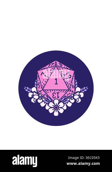 jumping motion animation of icon of natural one dice roll with floral ...