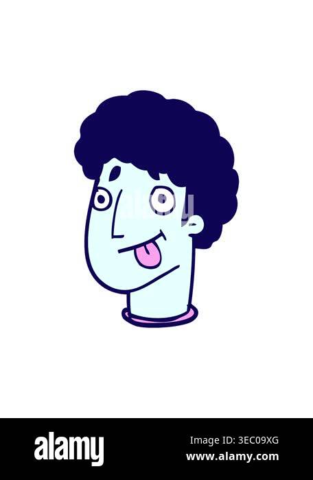 neon light effect animation of cartoon doodle funny male face Stock ...