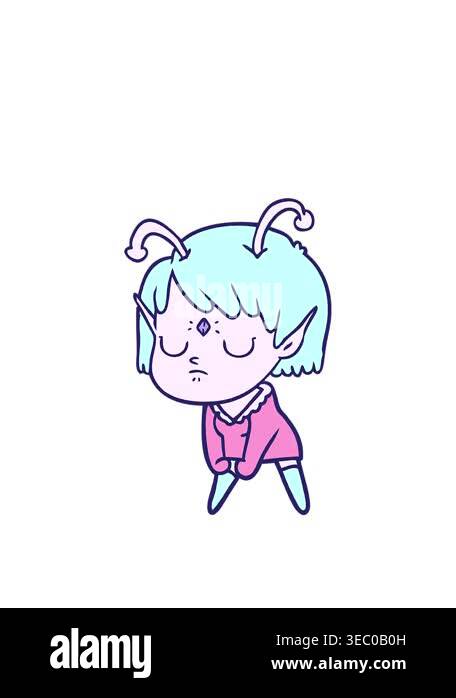 stretching up animation of cartoon of alien girl Stock Video Footage ...