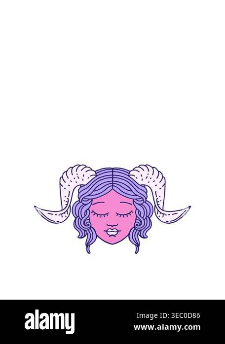 stretching up animation of Tattoo Style tiefling character face Stock ...