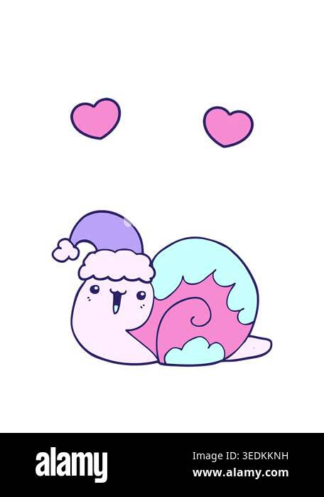 spinning hearts animation of cute cartoon christmas snail Stock Video ...