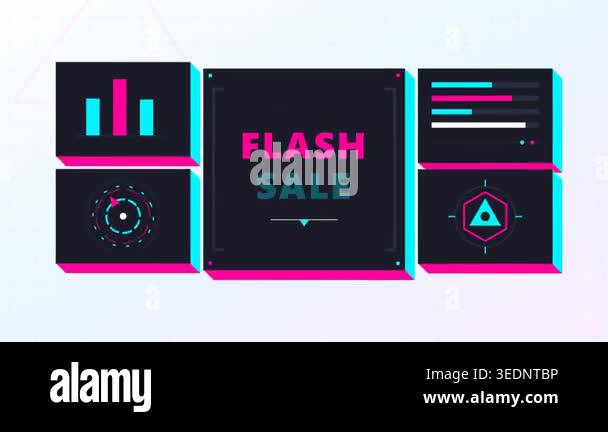 An illustration of a flash sale sign and a graph on a grid background ...