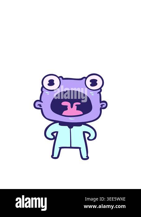 stretching up animation of weird alien shouting Stock Video Footage - Alamy
