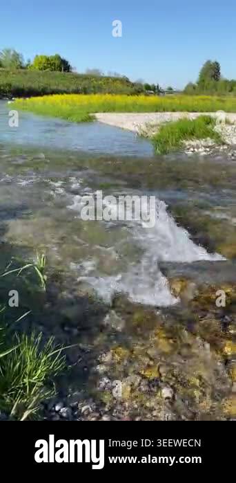 Vertical shot of fast river water flowing over rocks in sunny day Stock ...