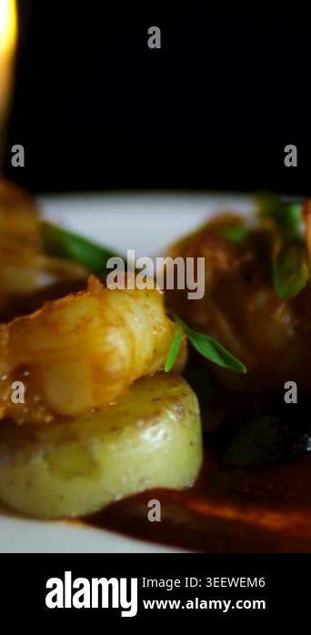 Rice and prawns or paella, a meal with seafood and vegetables. Cooked ...