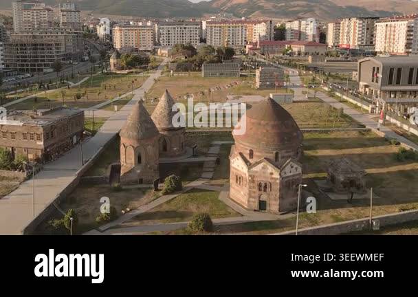 Aerial rising view Dadiani Palace complex in Zugdidi, 19th century ...
