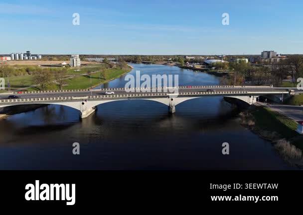 Aerial Drone View of Jelgava Bridge and River in Latvia Stock Video ...