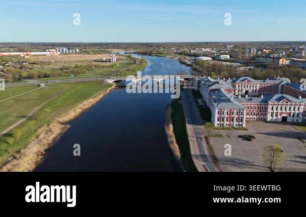 Drone View of Jelgava Palace and Lielupe River in Latvia Stock Video ...