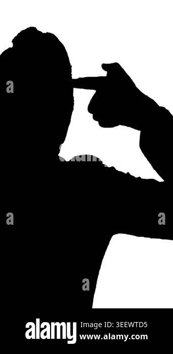 Man silhouette suicide or madness concept black and white graphic ...