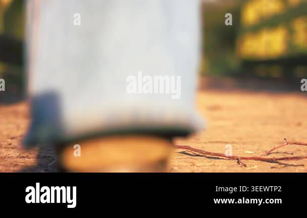 Foot in boots jumps on wooden bridge close up zoom slow motion shot ...