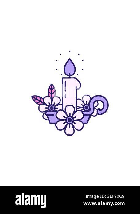 splitting effect animation of tattoo in traditional style of a candle ...
