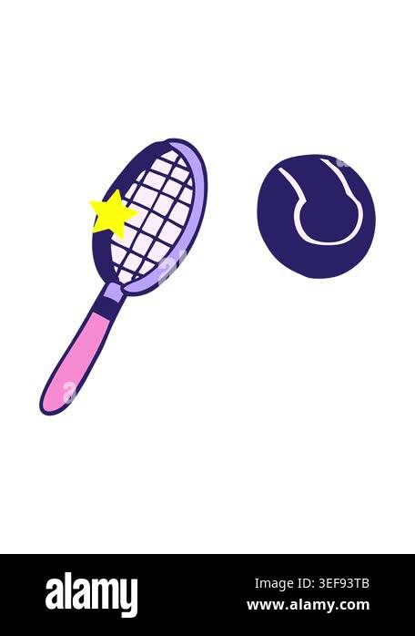 twinkling stars effect animation of doodle of a tennis racket and ball ...