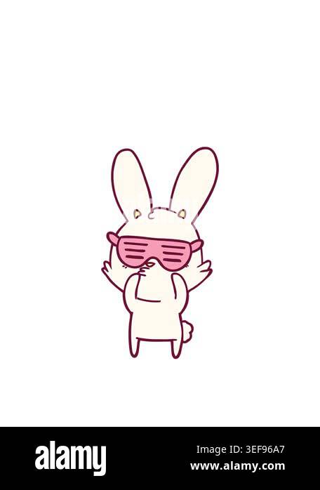 jumping motion animation of curious bunny cartoon in bright glow color ...