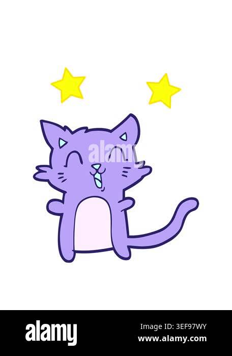 spinning stars animation of cartoon of a happy cat Stock Video Footage ...