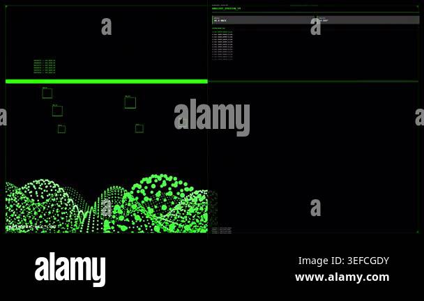 Split-screen dashboard showing technical telemetry, system event logs ...