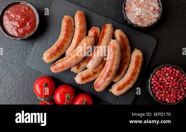 Grilled or barbecued chicken sausages for the dinner table. Grilled ...