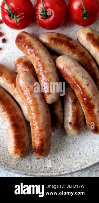 Grilled or barbecued chicken sausages for the dinner table. Grilled ...