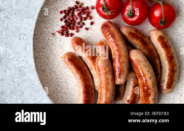 Grilled or barbecued chicken sausages for the dinner table. Grilled ...