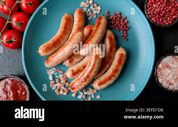 Grilled or barbecued chicken sausages for the dinner table. Grilled ...