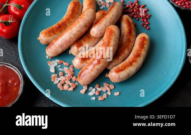 Grilled or barbecued chicken sausages for the dinner table. Grilled ...