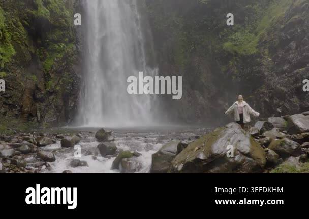 A serene late afternoon at a secluded waterfall in the Costa Rican ...