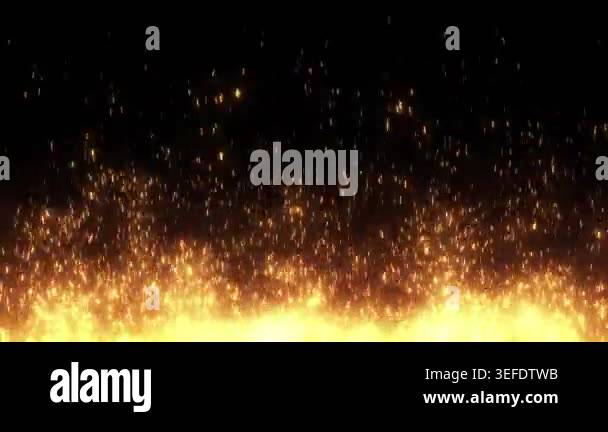 Hot golden sparks drift upwards from an intense glowing fire line. The ...