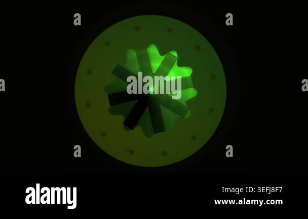 A mesmerizing abstract green fractal gear shape rotates slowly in the ...
